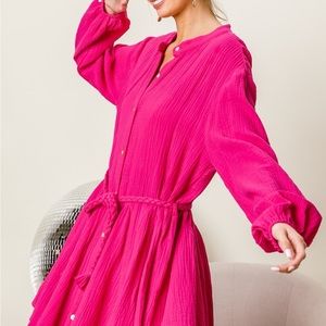 BiBi | Dresses | Bibi Button Up Texture Mini Dress With Braid Waist ...